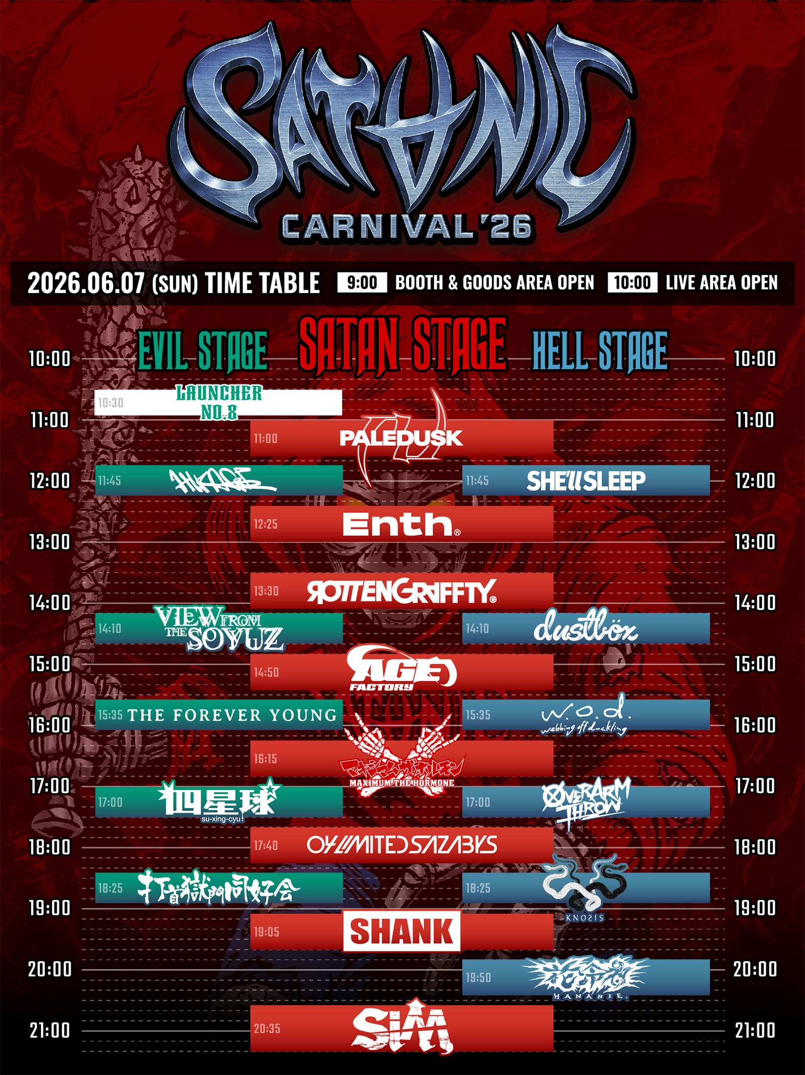 TIME TABLE | SATANIC CARNIVAL 2026